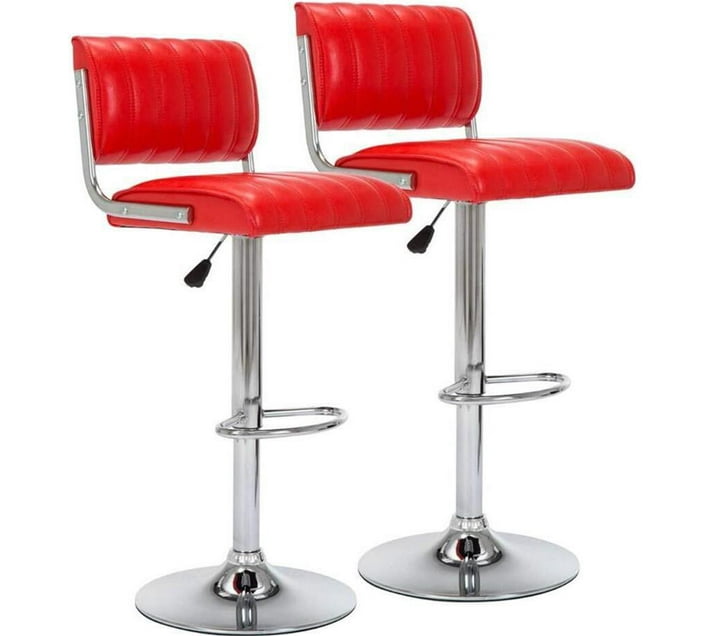 Rex M Leatherette Bar Stool (Finish Colour - Red, Knock Down) | Makro