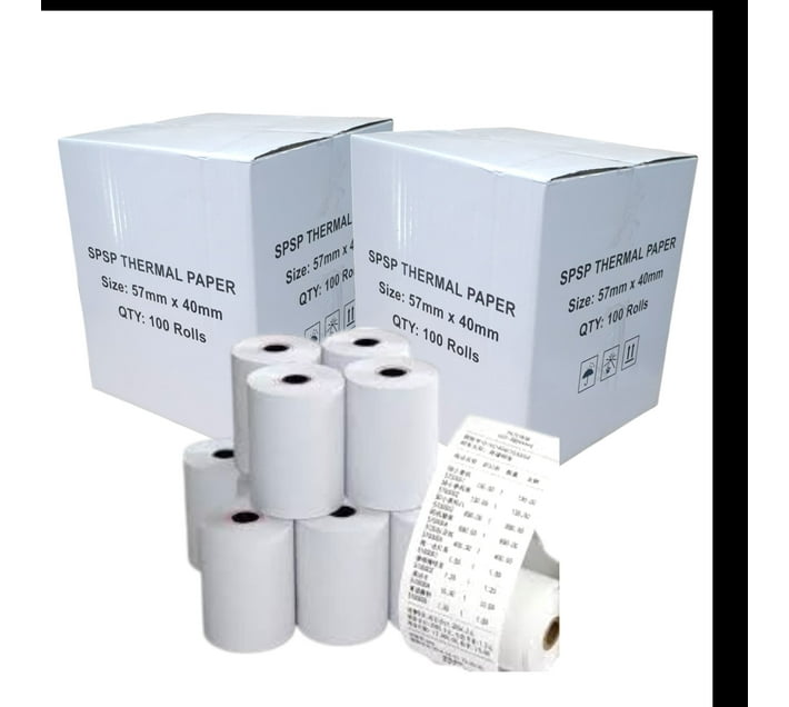 SpSp (Pack of 100 ) 57mm x 40mm Thermal Cash Register Paper Pos Till ...