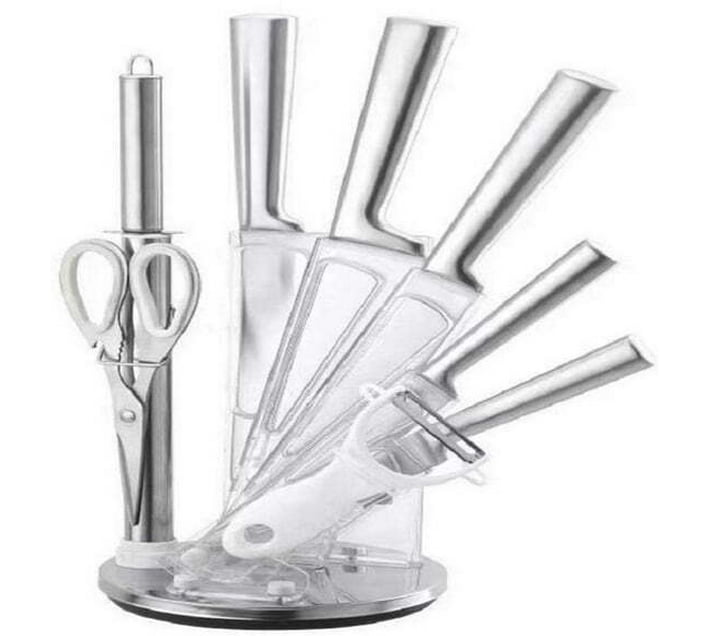 Piece Stainless Steel Kitchen Knife, Scissors & Acrylic Stand Set Knife ...