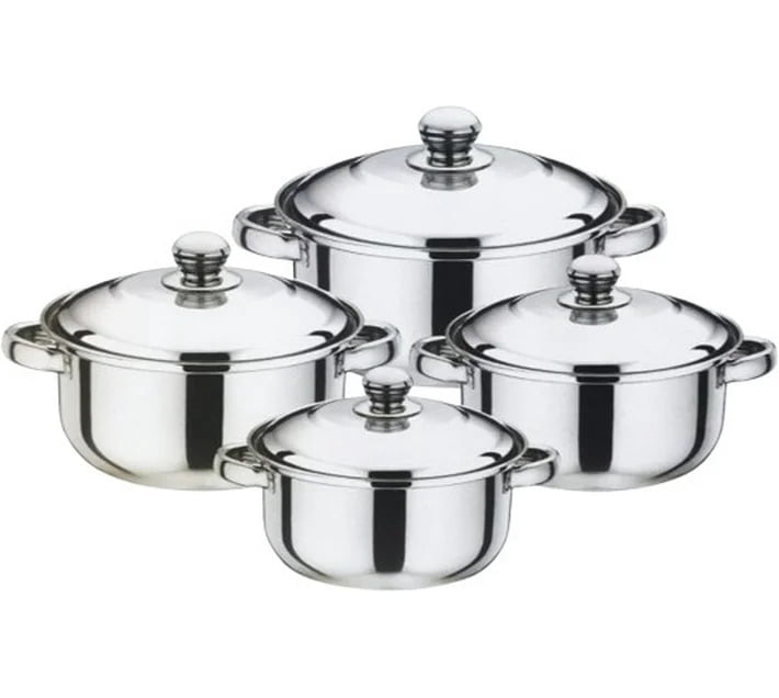 CONDERE 8 Piece Stainless steel Pots + Glass Lids 18 - 24cm Stainless ...