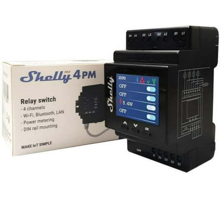 Shelly PRO 4PM Smart Switch (Black) | Makro
