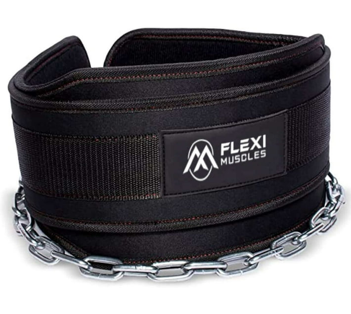 Buy Flexi Muscles Dip Belt with Chain for Weight Lifting. Black Weight ...