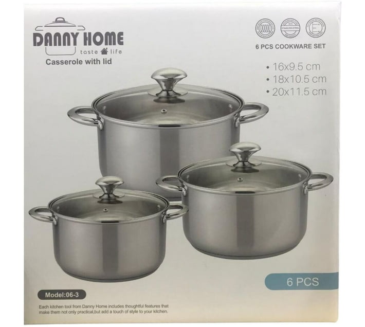 Danny Home DH06-3N Pot Set with Lid 6 L capacity (Aluminium, Non-stick ...