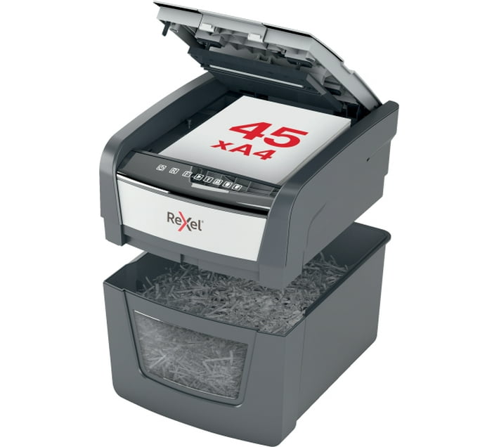Rexel Optimum AutoFeed+ 45X Automatic Cross Cut P4 Paper Shredder Cross ...