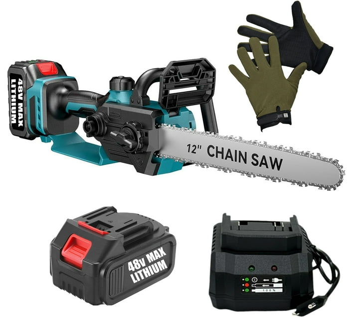 Fame inc 12 inch Cordless Chain Saw With 2x Rechargeable 48V Lithium ...