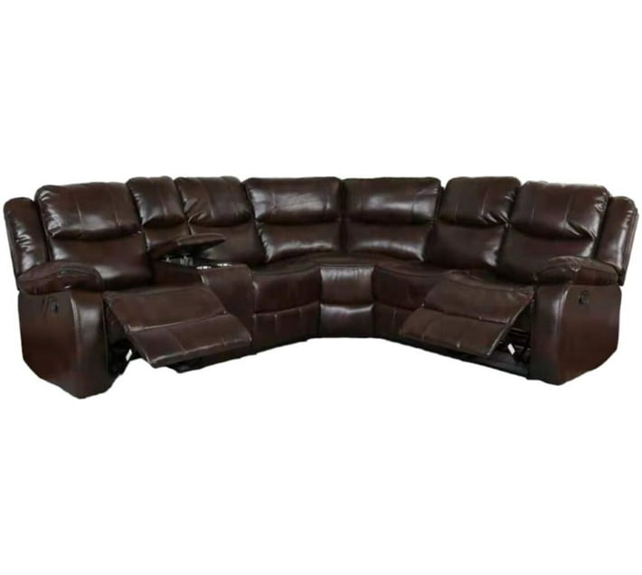 SMTE L Shape leather Recliner Set - Brown Protected Leather 5 Seater ...