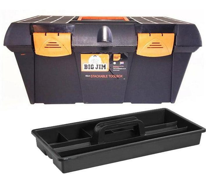 Buy BIG JIM Toolbox Stackable Black 48cm Tool Box with Tray () in Bulk ...