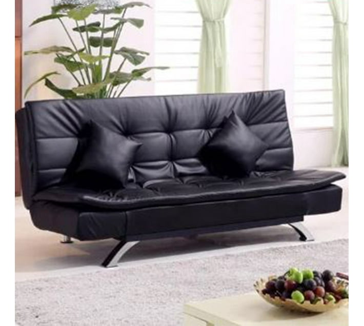 Designer Concepts Torres Sleeper Couch Faux Leather PU Black Polyester 2 Seater Sofa Finish Colour Black Pre assembled Makro