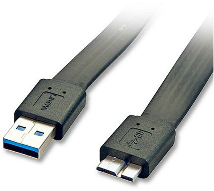 Lindy USB Type A To Micro USB 3 m CAB-USB3-AM-MICB-F3M Flat USB3.0 ...