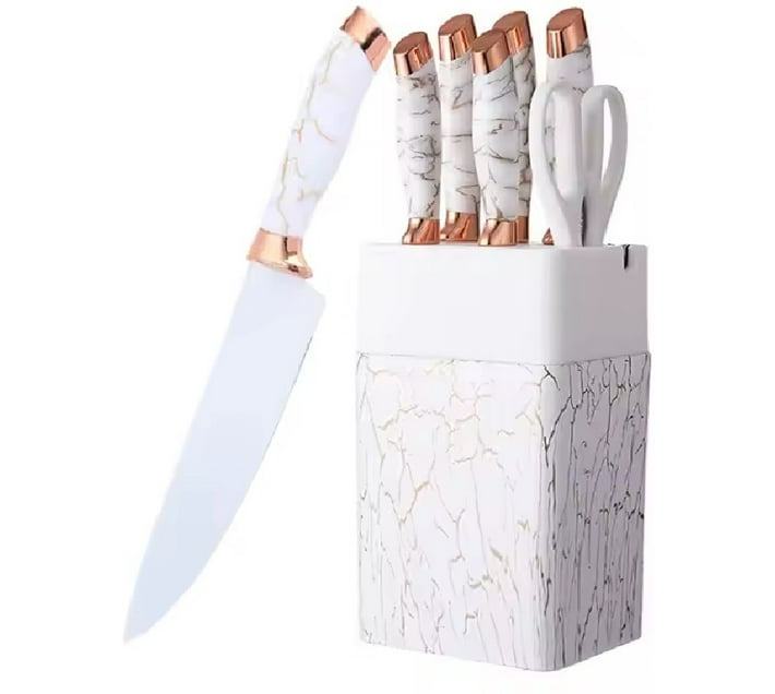 generic Marble Handle Kitchen Knife Set with Sharpener Steel Knife ...