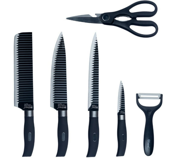 Coated 6 Piece Non-Stick Handle Kitchen Knife Set Wood Knife Kitchen ...