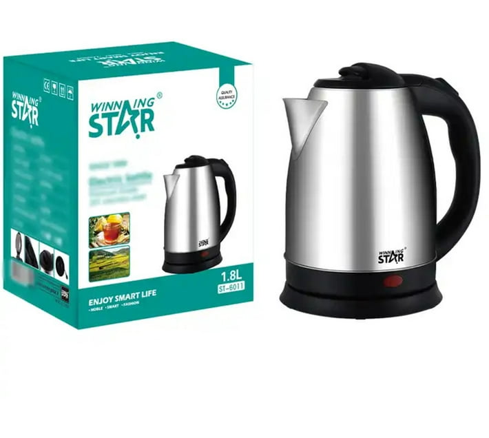 Winning Star ST-6011 Electric Kettle (1.8 L, Silver, Black) | Makro