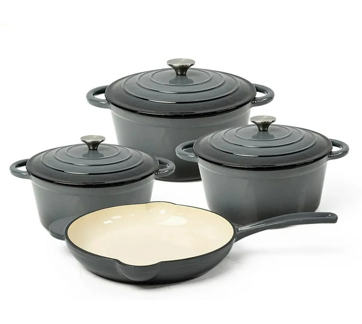 Cast Iron 7 Pieces Grey-Black Non-Stick Coated Cast Iron Cookware Set ...