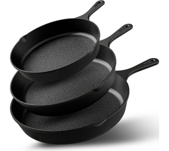 EverythingMART 3 piece Cast Iron Skillet Frying Pan Set Cast Iron ...