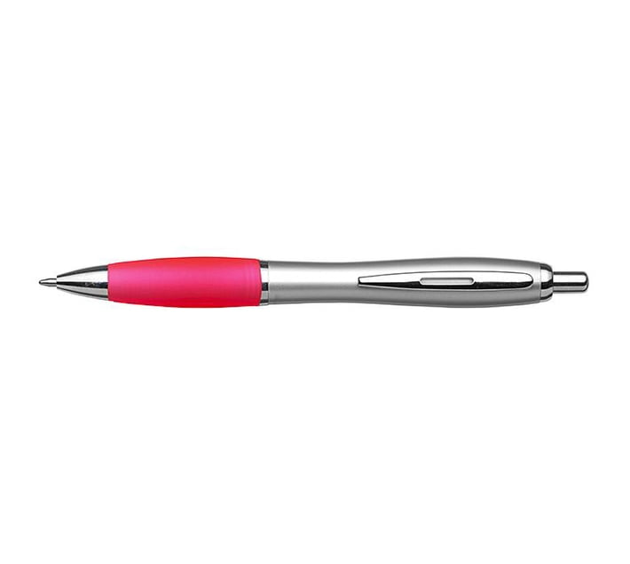 Silver Barrel Curved Design Ballpoint Pen with Coloured Grip-pink | Makro