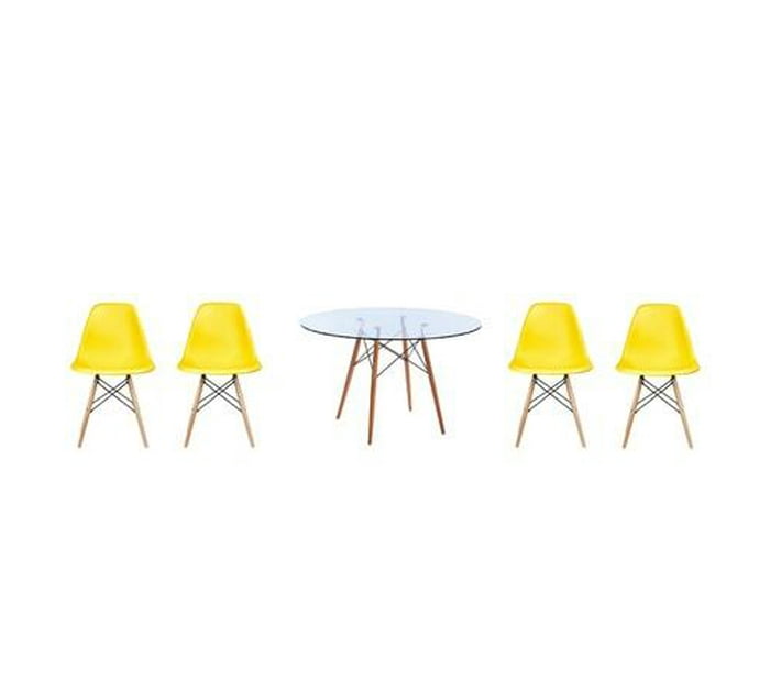 Someones In A Makro Smte 5 Piece Glass Table And Yellow Wooden Leg