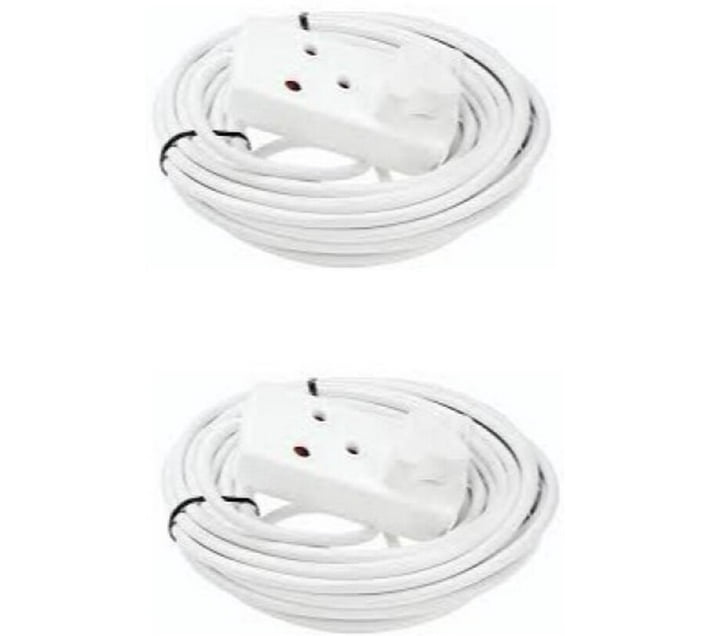 Alphacell Pack of 2 Extension cord 10amp 3metre white 1mm Power Plug ...