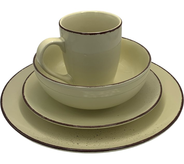 Crockery Centre Pack of 16 Porcelain 25461-CRM Dinner Set () | Makro