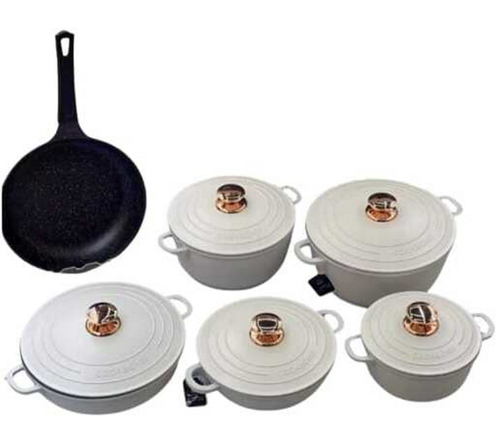MB White Non-Stick Coated Cast Iron Cookware Set (11 - Piece) | Makro