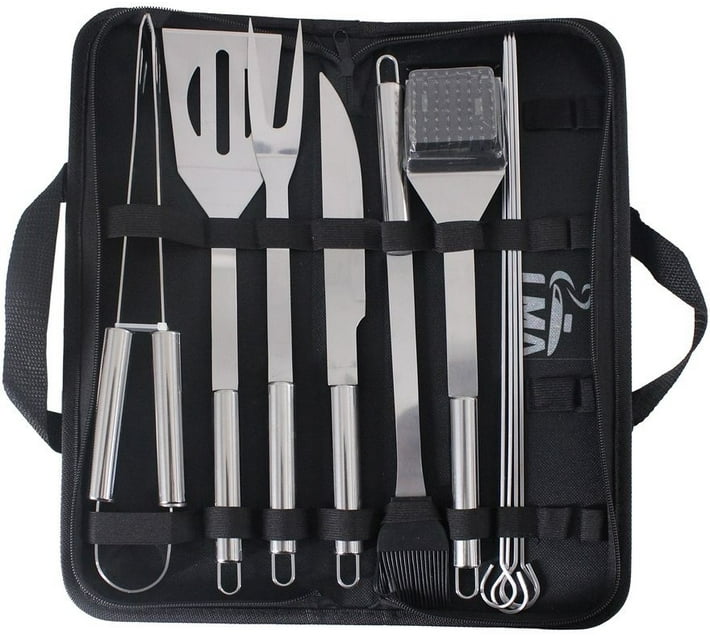 LMA Stainless Steel 10 Piece Braai Utensil Set w Wire Brush & Skewers ...