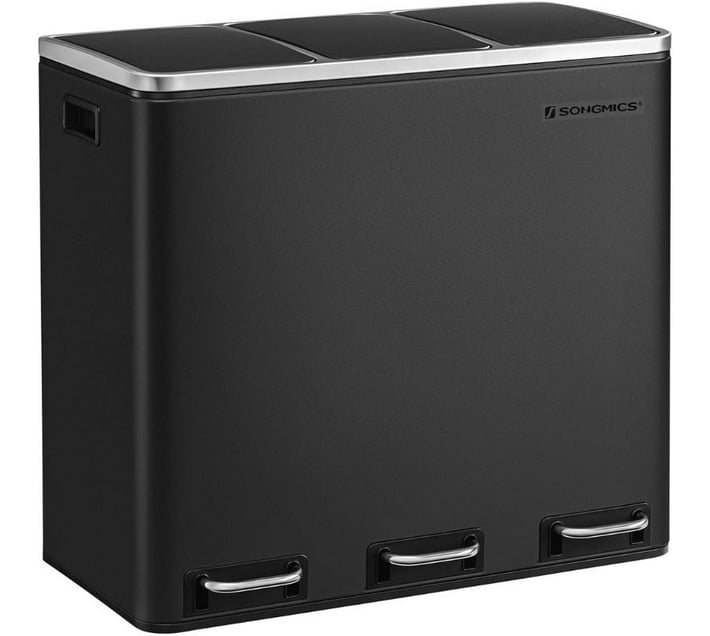 Buy Songmics Triple Compartment Steel Dustbin (Black) in Bulk | Makro ...