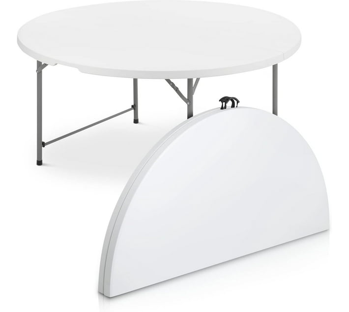 WGYI Folding 1.7m Round Table Heavy Duty Plastic Folding Table Finish Colour White Pre assembled Makro