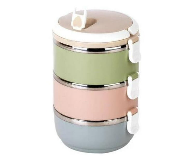 Portable Thermal Insulated Stainless Steel Triple Layer Lunch Box | Makro