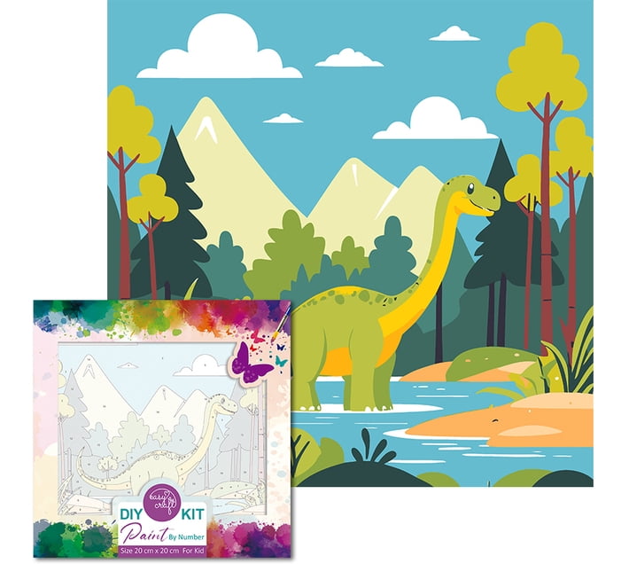 Easy Craft Paint by Number Kids DIY Kit, 20x20cm Dinosaurs Craft Kits ...