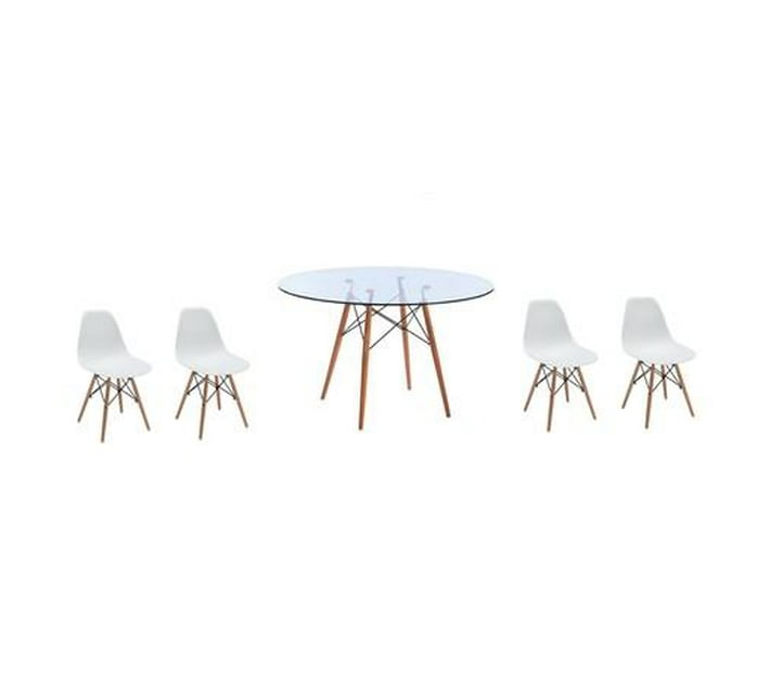 Someones In A Makro Smte 5 Piece Glass Table And White Wooden Leg