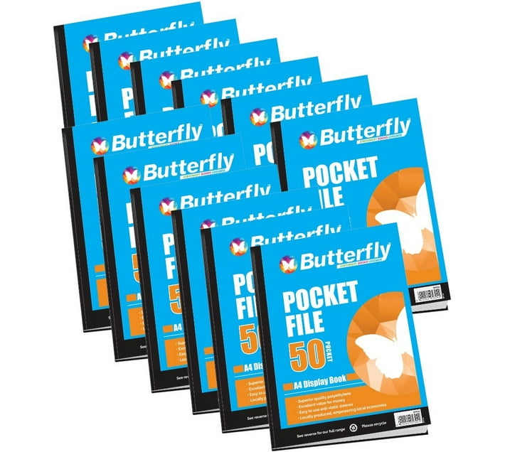 Buy Butterfly Plastic A4 50µm 50-Pocket File Display Book (Set of 12 ...