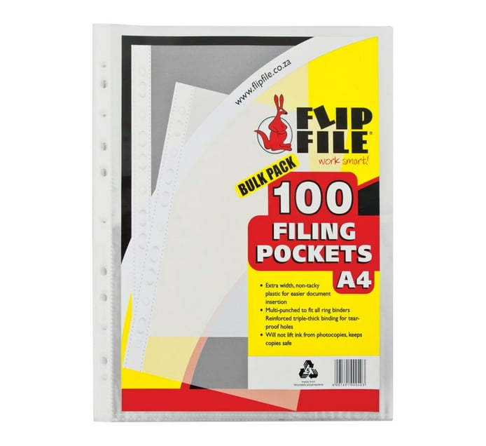 Flip File A4 Filing Pockets 100-Pack | Makro