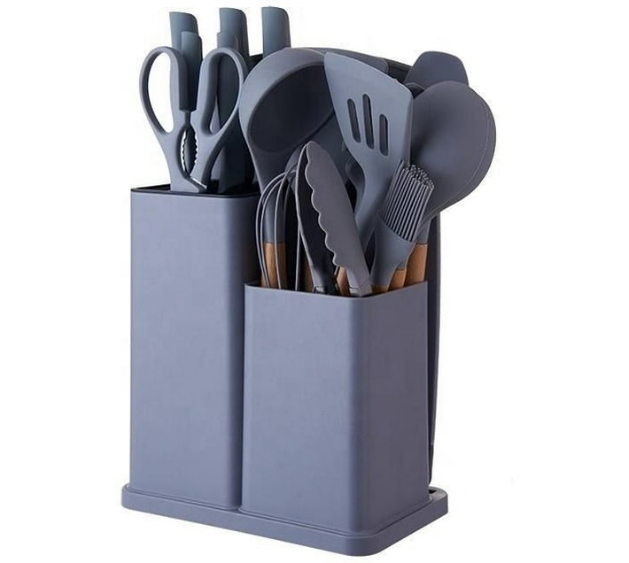 lilhe Silicone Kitchenware Kit 19 Pieces Knife & Spoon Set With Storage ...