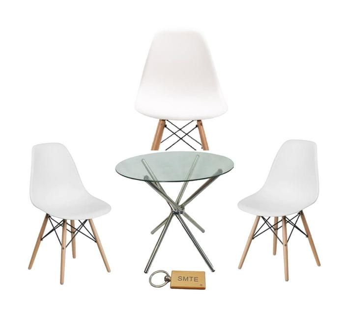 Someones In A Makro 80cm Glass Table And Wooden Leg Chairs White 4