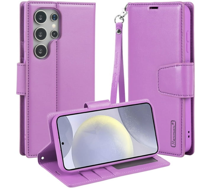 Hanman Classic Flip Leather Wallet Cover for Galaxy S24 Ultra - Purple ...