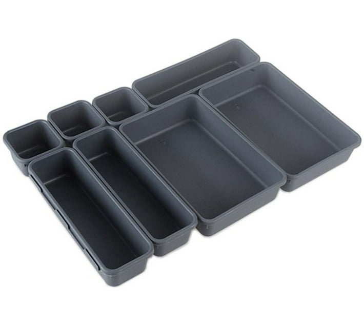 Generic 8pc Interlocking Drawer Shelf Organizers (Grey, Plastic) | Makro