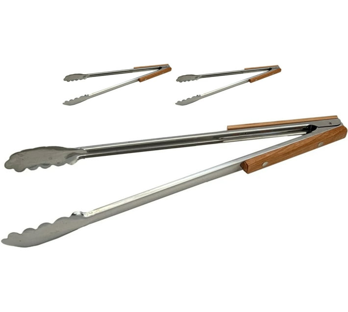Outdoor Accessories 40 cm Stainless Steel Braai Tong 3 Pack - Wood 40 cm Utility Tongs (Pack of ...
