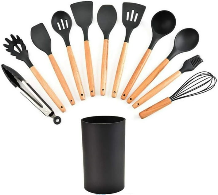 Generic 12 Piece Silicone Non-Stick Utensils With Beechwood Handle ...