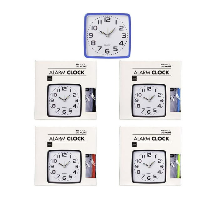 Quartz Plastic Square Alarm Clock 12cm Assorted Colours (Pack of 3) | Makro