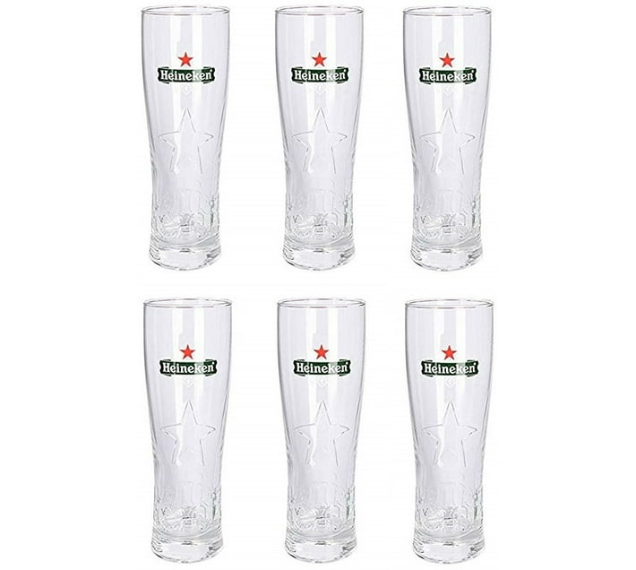 Heineken (Pack of 6) Draught Glasses 500ml - 6 Pack Beer Glass Set (500 ...