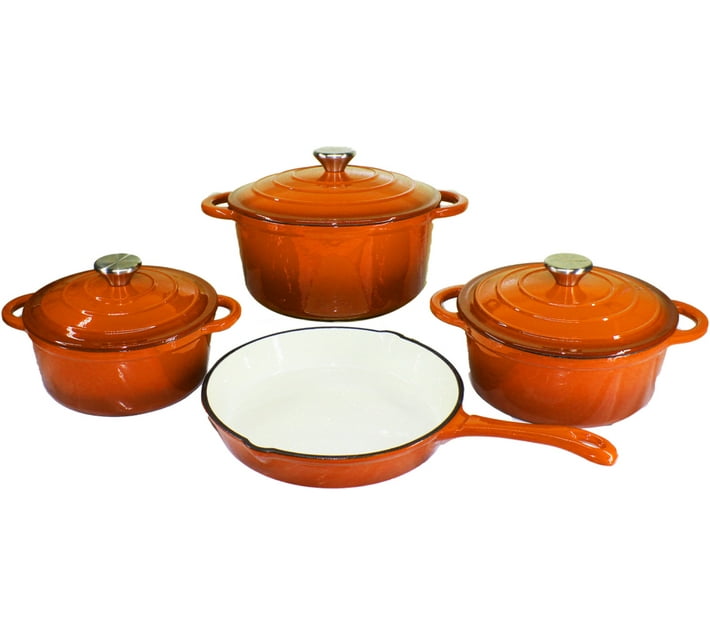 Generic Authentic Cast Iron Dutch Oven Cookware Pot Set - Orange Non ...