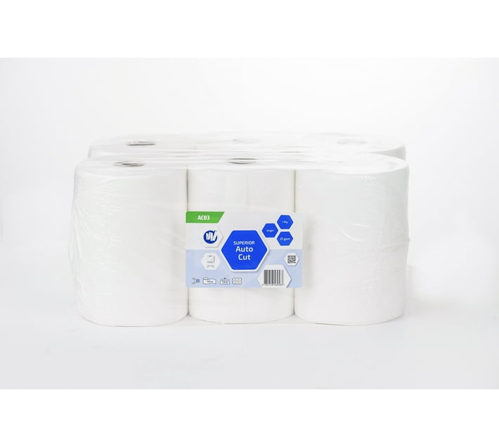 Auto Cut 1 Ply Centre-pull Toilet Paper Roll (Pack of 1 x 6 Rolls) | Makro