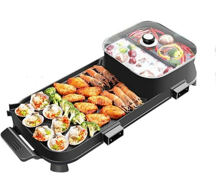 Electrical 2-in-1 Barbecue Hotpot Machine Smokeless Electric Grill Pot ...