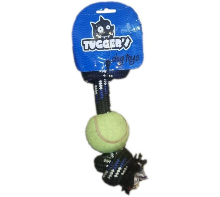 Tuggers Rope Bone with Knot & Tennis Ball - Small Rubber, Nylon Tug Toy ...