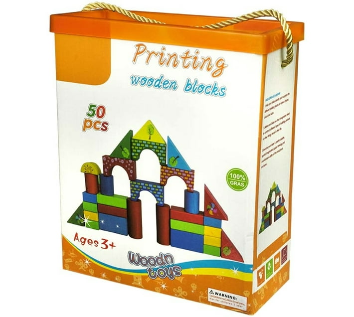 Buy Printing 72-16 50-Pieces Wooden Blocks Houses & Buildings ...