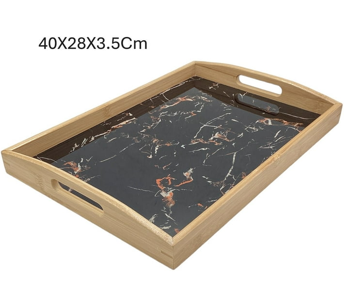 Crockery Centre Tray 40X28X3.5Cm Bamboo With Marble Look Inlay Tray ...