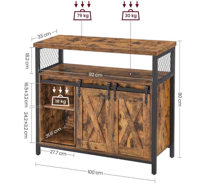 LASA Barn Style Cabinet Storage Cupboard - 2 Door Wood Portable Laptop ...