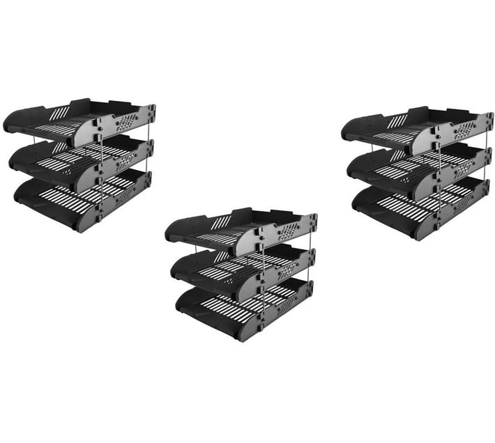 Buy Genesis 3 Compartments Plastic 3-Layer File Holder (Black) in Bulk ...