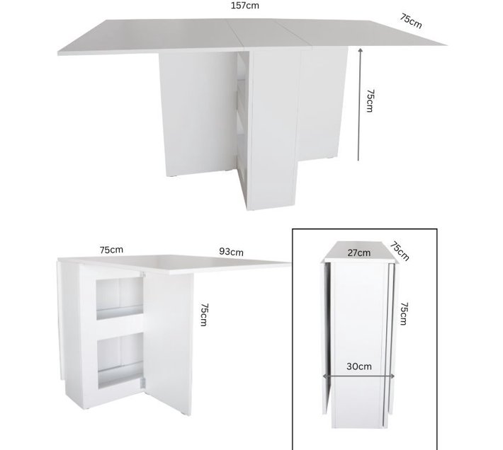 SpaceSave Folding 4 in 1 Console Engineered Wood Multipurpose Table ...