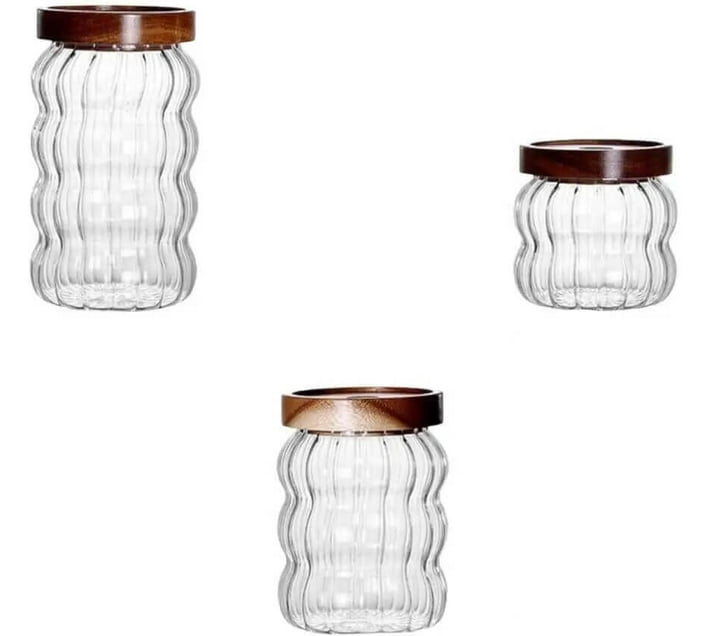 Perfect Dealz Glass, Wooden Tea Coffee & Sugar Container - 500 ml | Makro