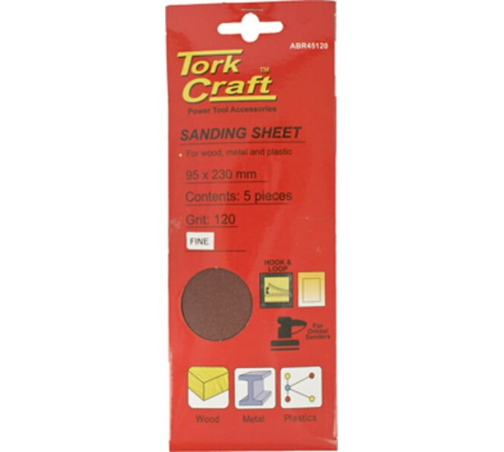 Tork Craft Sanding Sheet Orb 95 X 230mm 120gr Hook & Loop No Holes 5/Pk ...